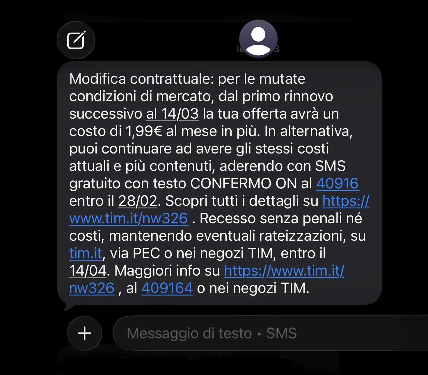 SMS aumento TIM 1,99 €: cosa significa “CONFERMO ON"- TELEFONIAFACILE